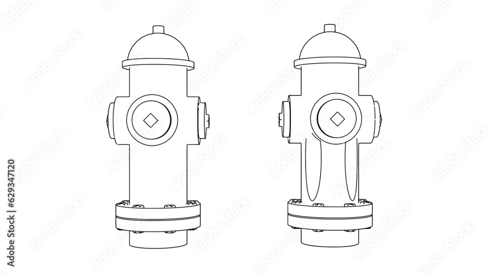 a close up of two fire hydrants on a black background, cad, full front ...