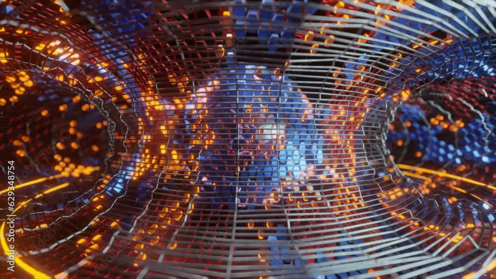 Abstract 3d animation of futuristic design. The inside of the torus, a ...