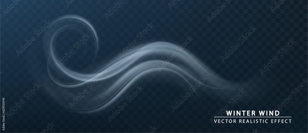 Winter wind realistic. Cold wind blow on transparent background. Vector ...