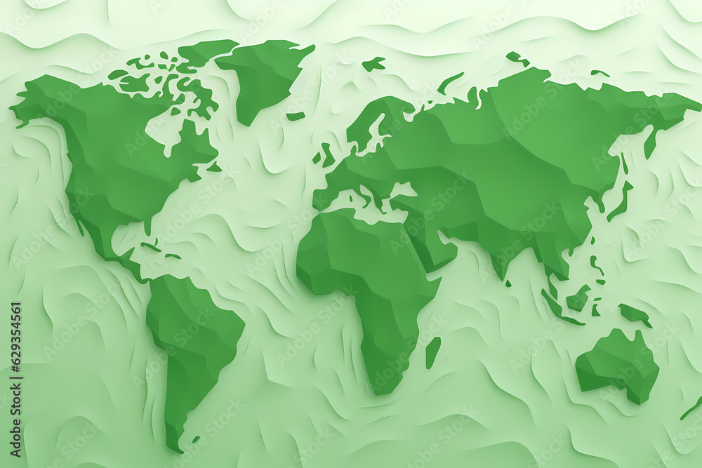 World map green color simple continent outline Generative AI Stock ...