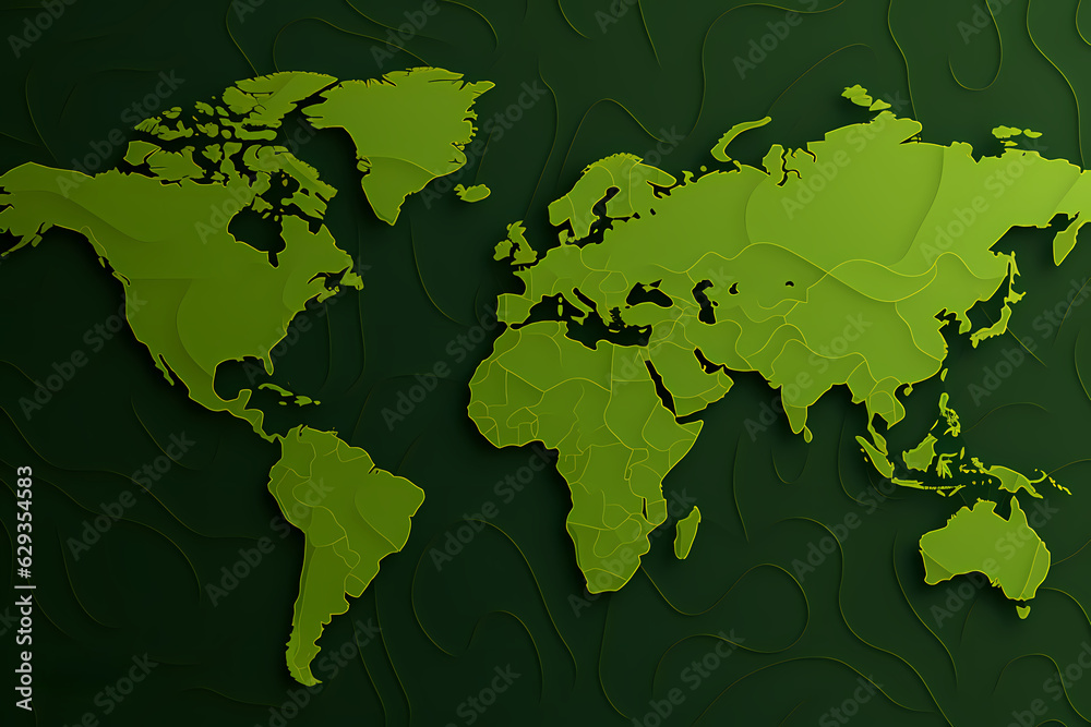 World map green color simple continent outline Generative AI Stock ...