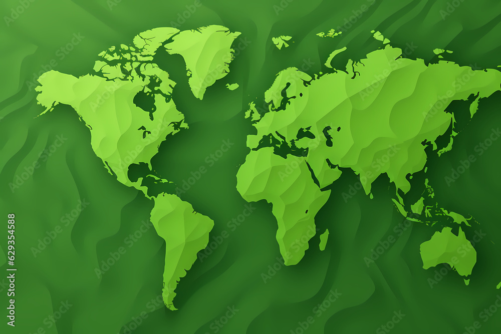World map green color simple continent outline Generative AI Stock ...