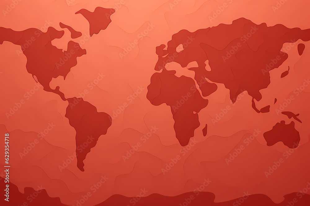 World map red color simple continent outline Generative AI Stock ...