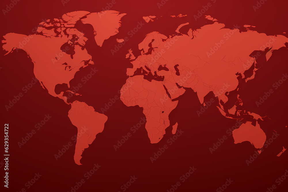 World map red color simple continent outline Generative AI Stock ...