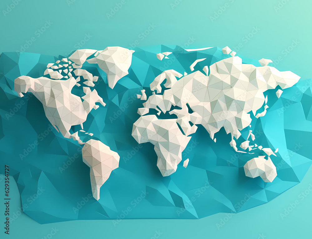 World map simple 3d polygon render continent outline Generative AI ...