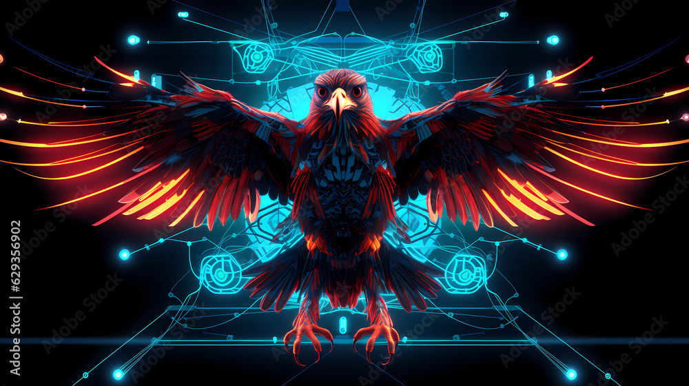 Hawk Animal Plexus Neon Black Background Digital Desktop Wallpaper HD ...