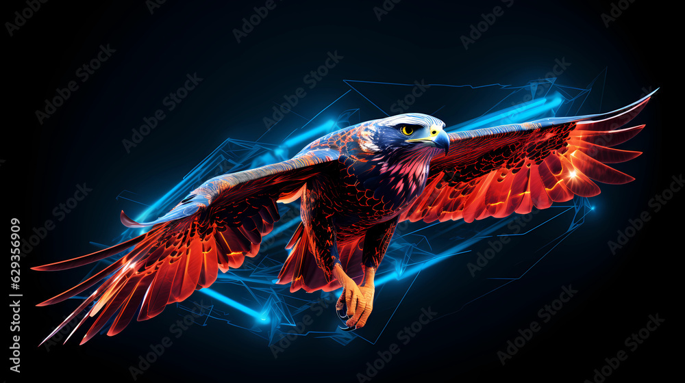 Hawk Animal Plexus Neon Black Background Digital Desktop Wallpaper HD ...