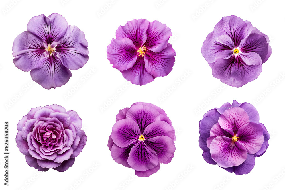 Selection of various purple flowers isolated on transparent background ...