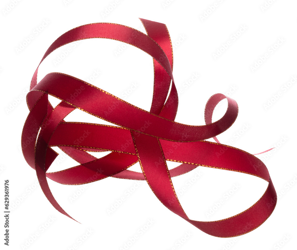 Red ribbon long straight fly in air with curve roll shiny. Red ribbon ...