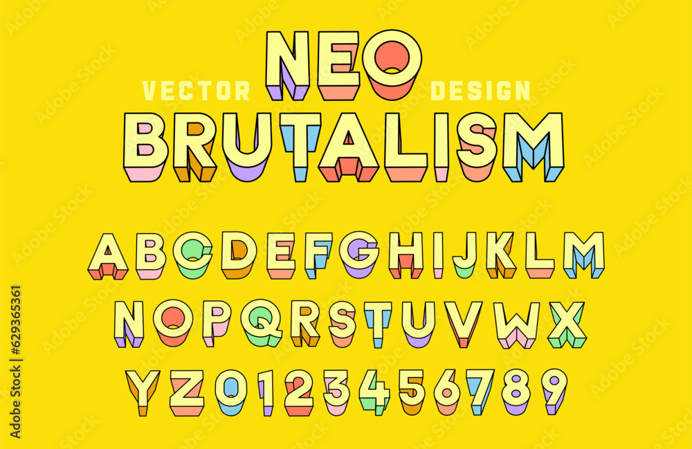 Neo Brutalism vector design premium alphabet. 3D filled outline ...