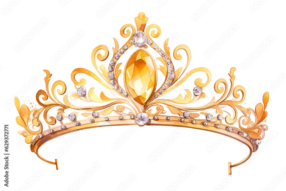 golden tiara in watercolor style isolated on a transparent background, generative ai Stock ...