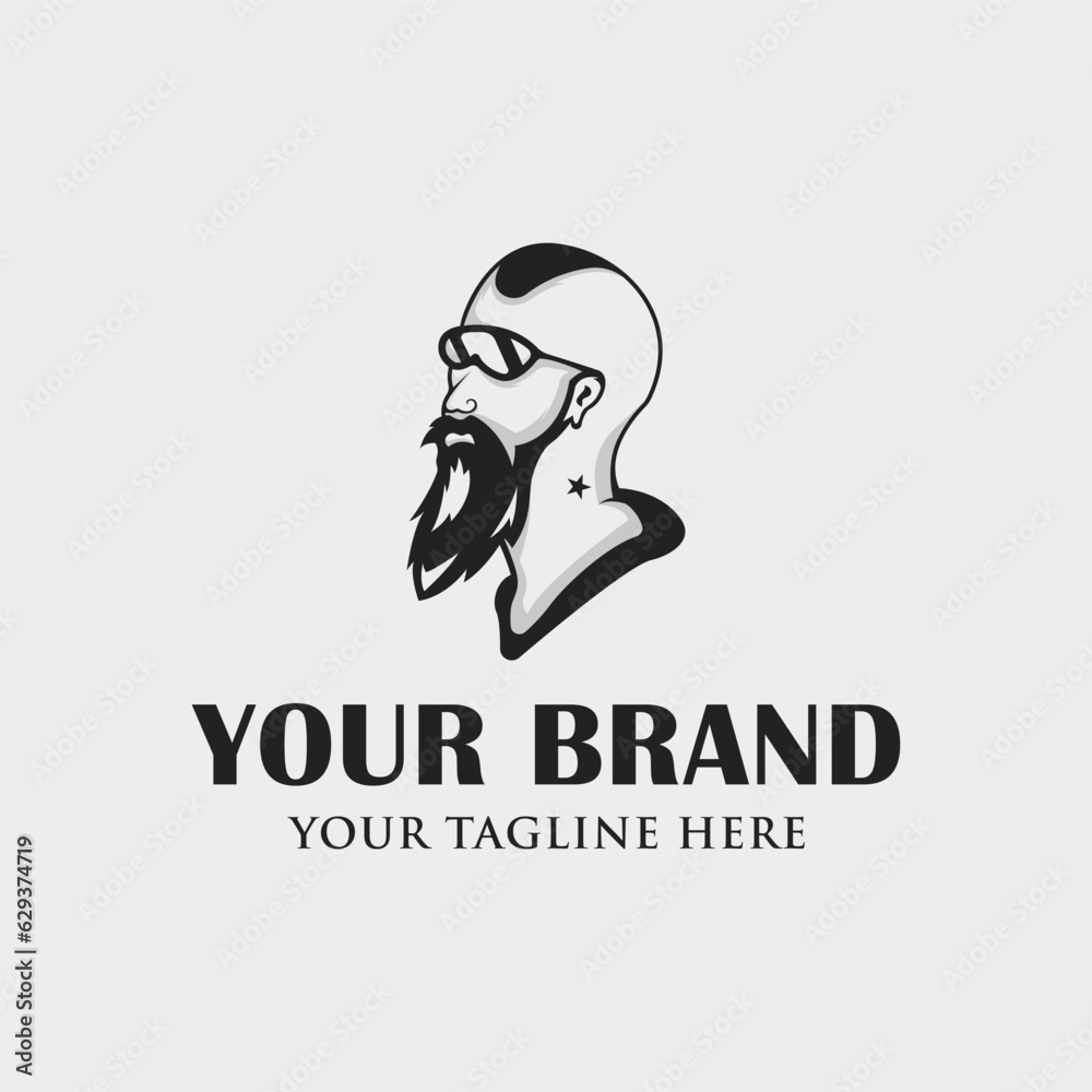 bearded bald head logo vector Stock Vector | Adobe Stock