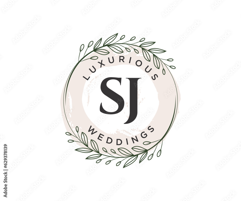 SJ Initials letter Wedding monogram logos template, hand drawn modern ...