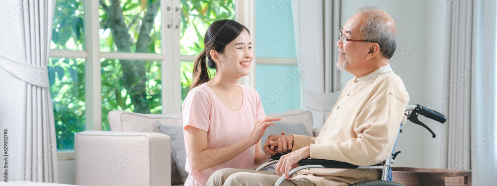 Asian family health care and insurance business at home concept, woman ...