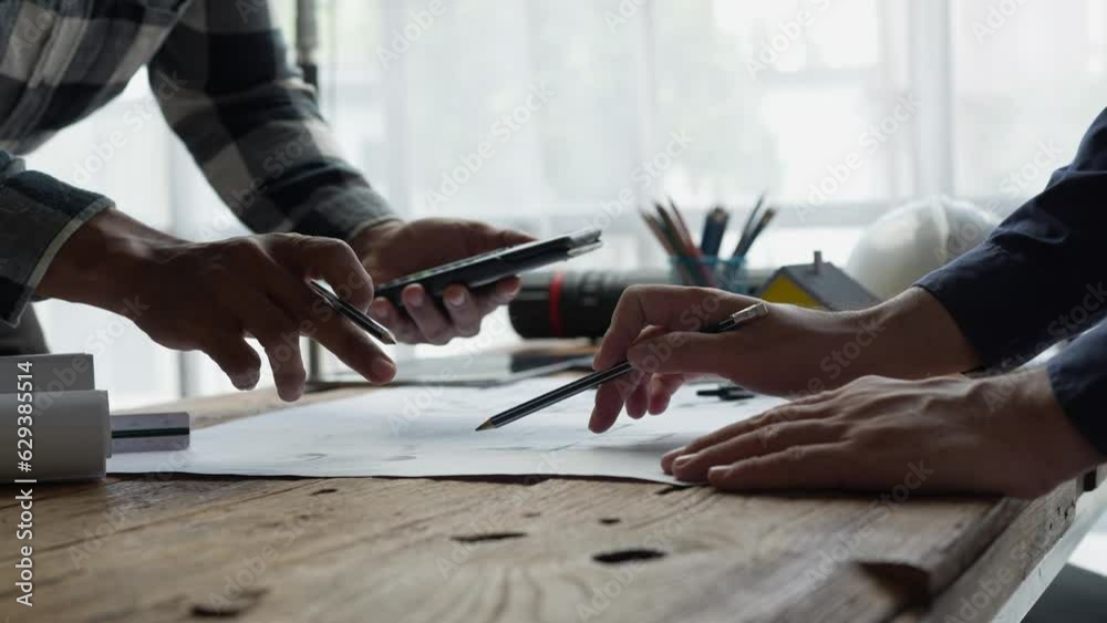 Architecture Engineer Teamwork Meeting, Drawing and working for ...