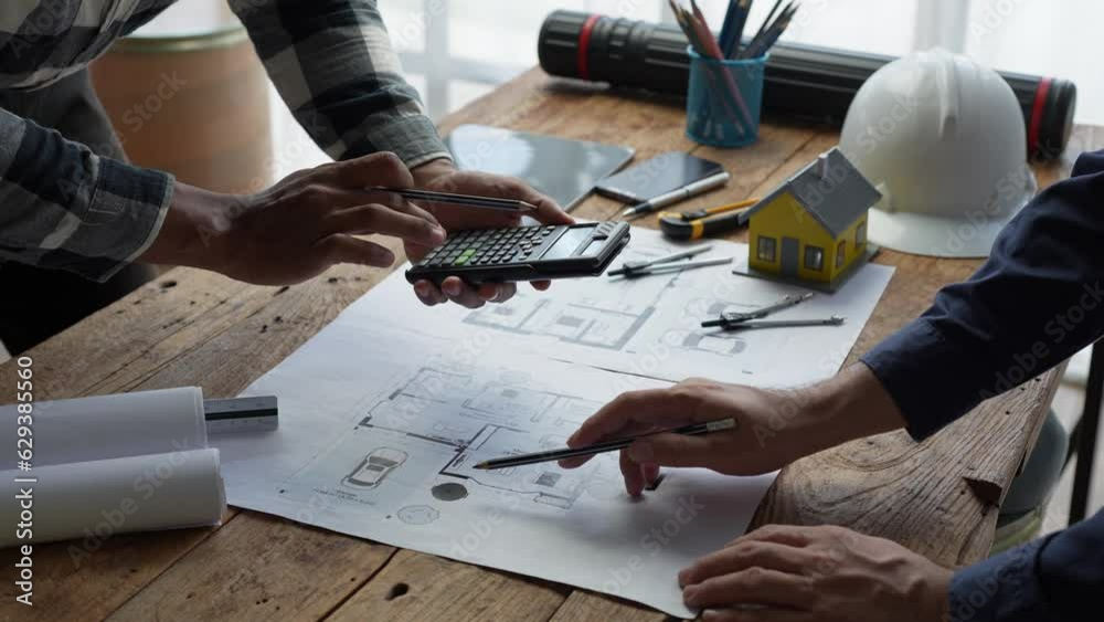 Architecture Engineer Teamwork Meeting, Drawing and working for ...