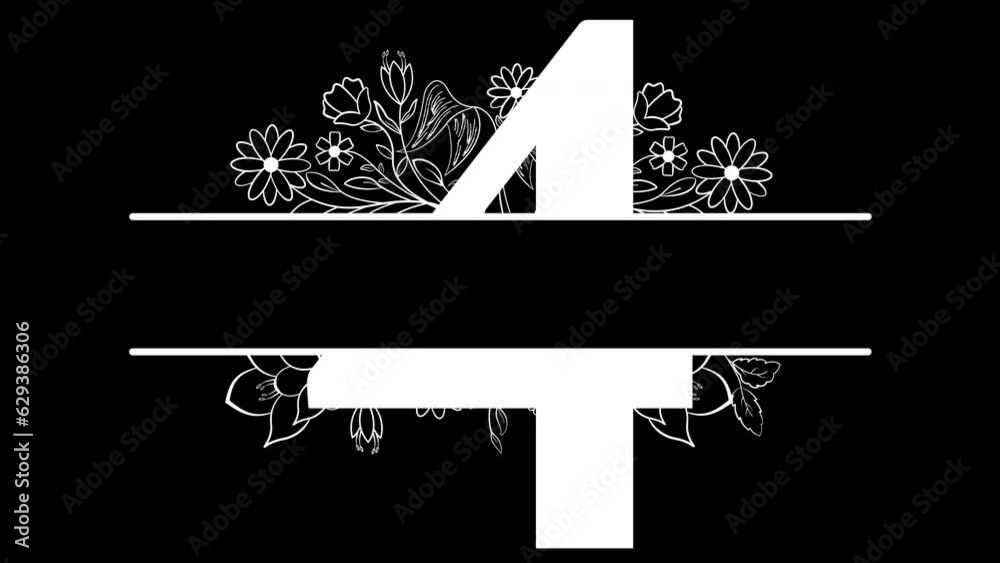 Number Four Flowers Monogram Aesthetic White Animated, with ALPHA ...
