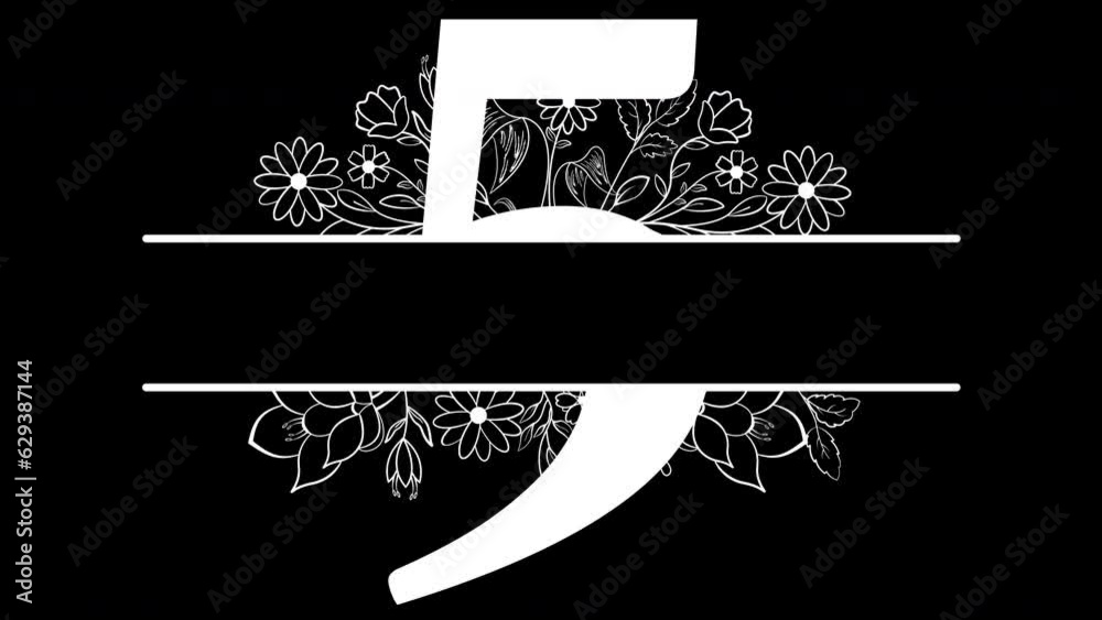 Number Five Flowers Monogram Aesthetic White Animated, with ALPHA ...
