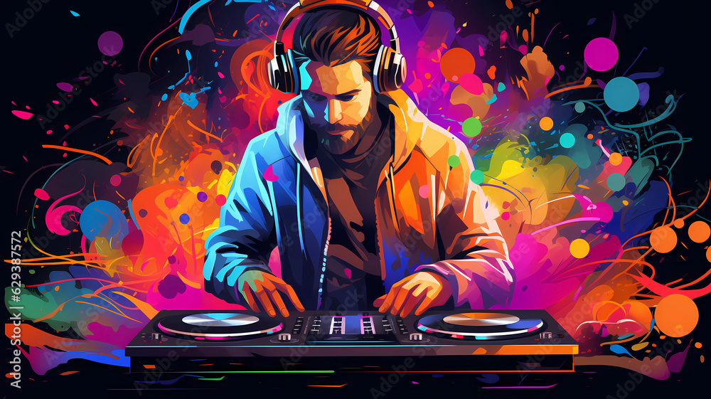 hand drawn cartoon dj music man illustration with headphones Stock ...