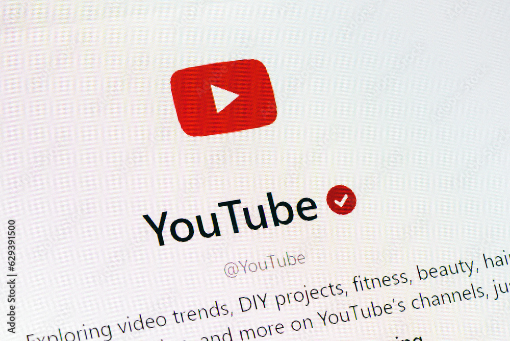 YouTube logo on the computer screen. YouTube presentation concept ...