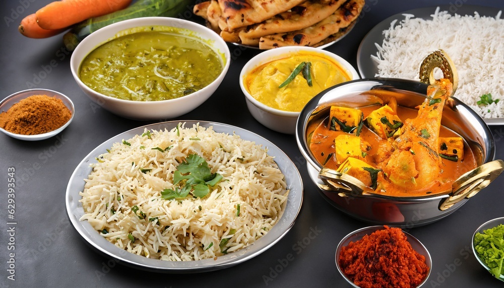 Indian food Curry butter chicken, Palak Paneer, Chiken Tikka, Biryani ...