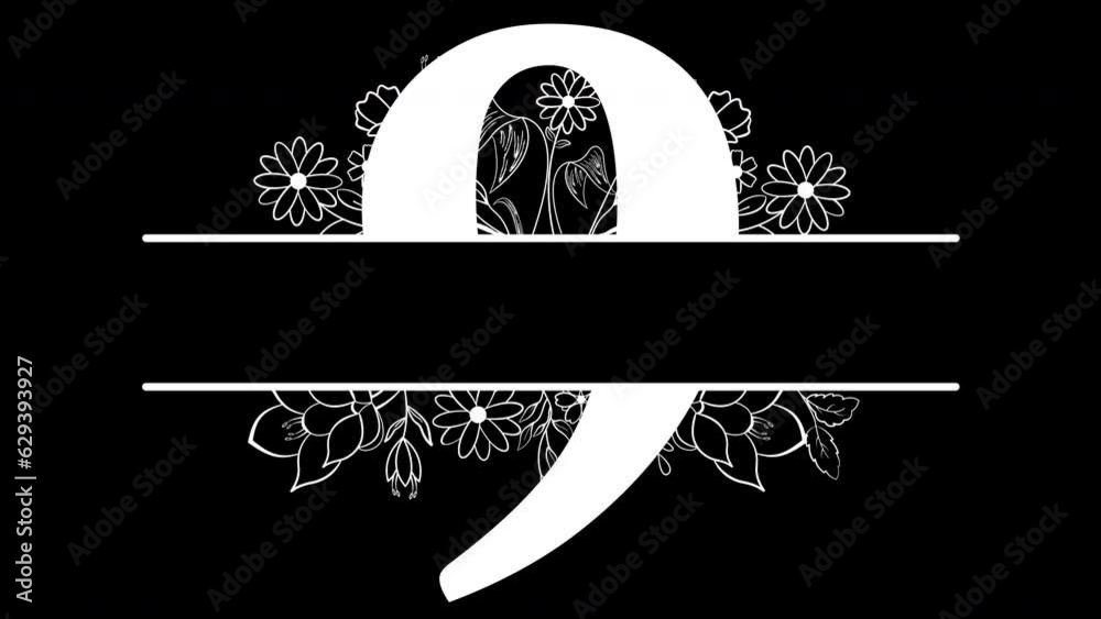 Number Nine Flowers Monogram Aesthetic White Animated, with ALPHA ...