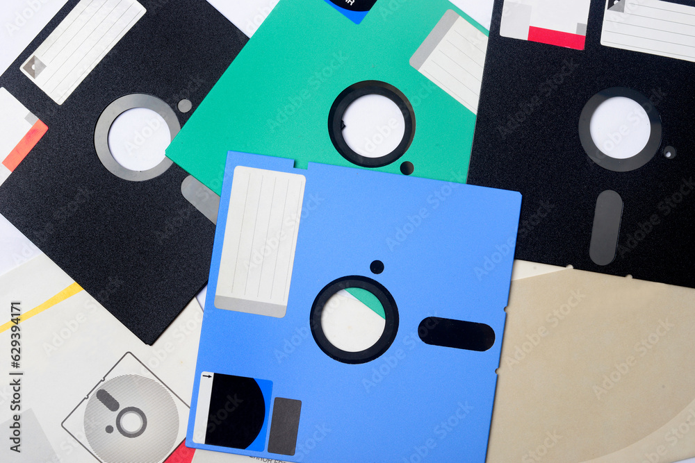Floppy disc background and texture with random composition and colors ...