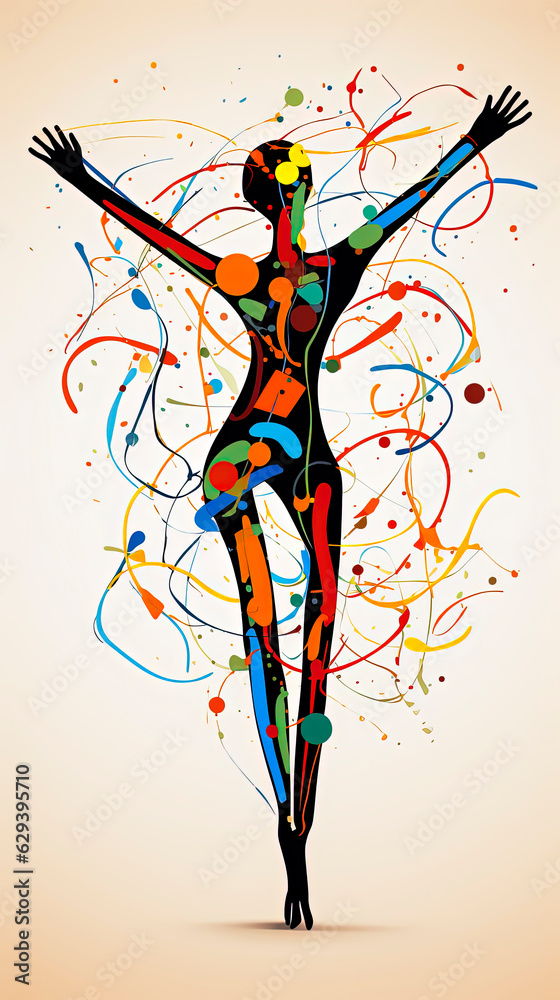 Contemporary Art Abstract Dancer Line Art Depicting a Playful and Funny ...