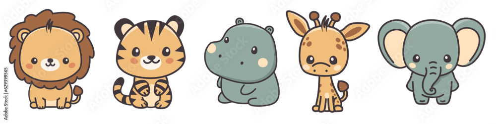 Set of vector animals of Africa on white background. Animals in cute ...