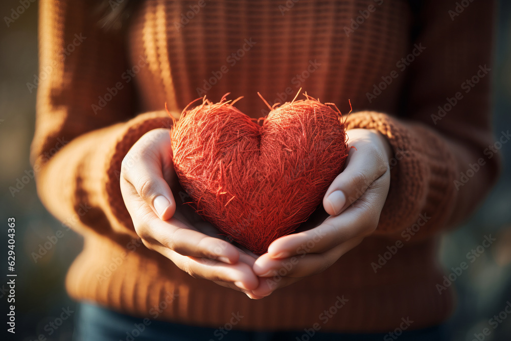 Hands gently holding a heart. This powerful symbol represents concepts ...