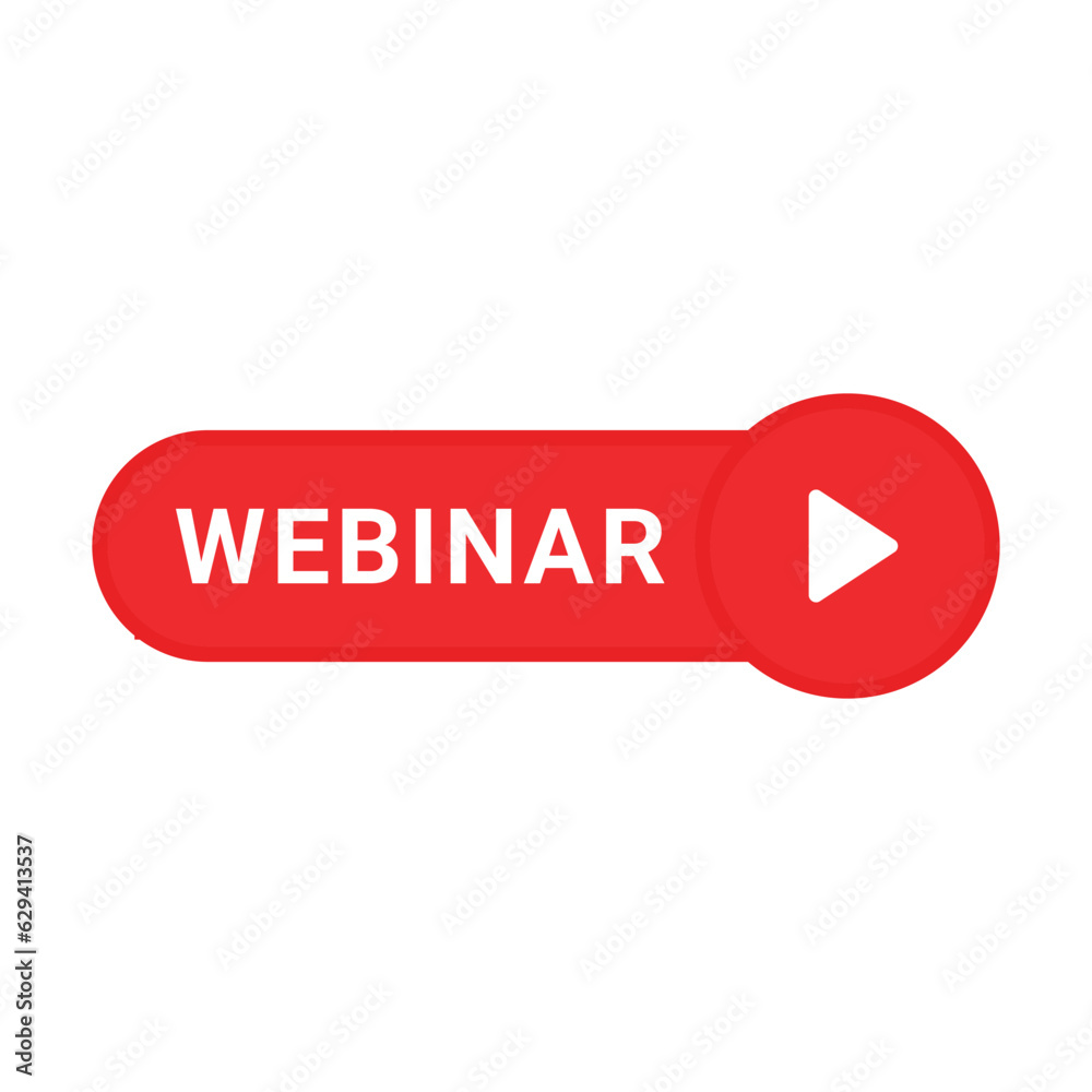 red webinar bubble with play button. flat cartoon style trend modern ...