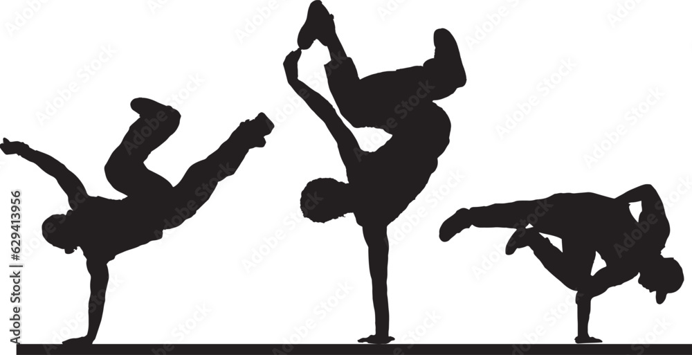 Dynamic Break Dance Poses: Silhouette Set with Handstand Variations ...