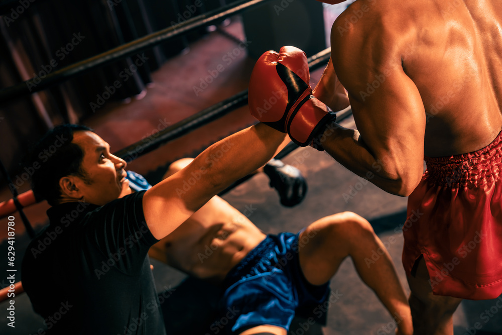 Boxing referee intervene, halting the fight to check fallen competitor ...