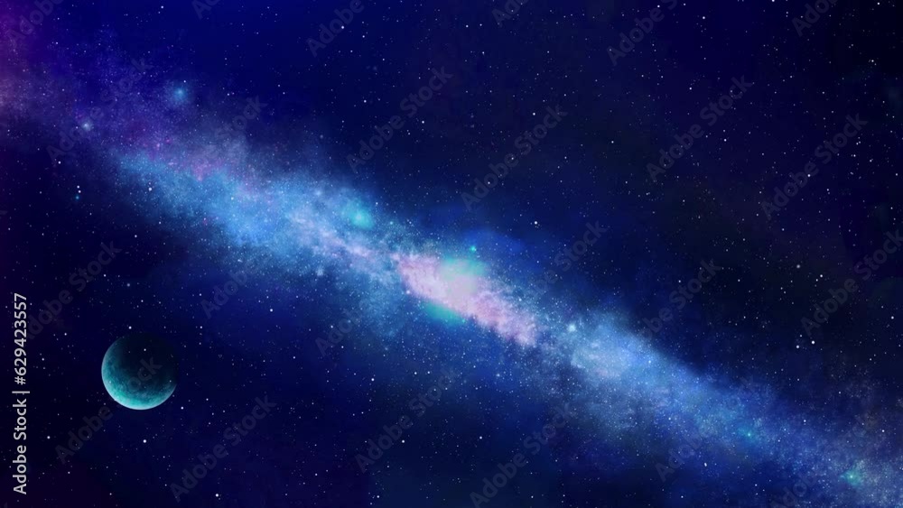 Fly through large clusters of stars galaxy nebula. universe. planet ...