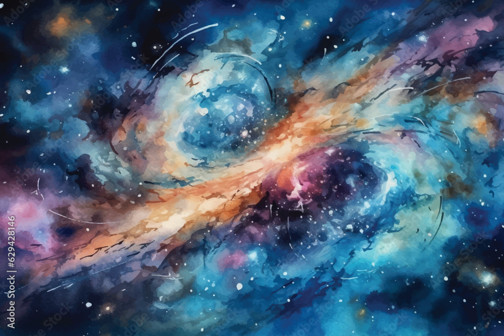 Space watercolor Abstract galaxy background Cosmic texture with stars ...
