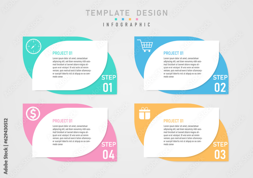 infographic design template 4 steps business project Multi-colored ...