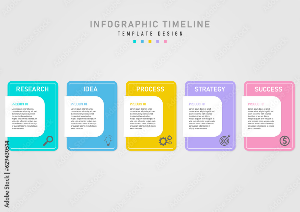 infographic 5 steps business plan for success template multi colored squares There is a letter ...