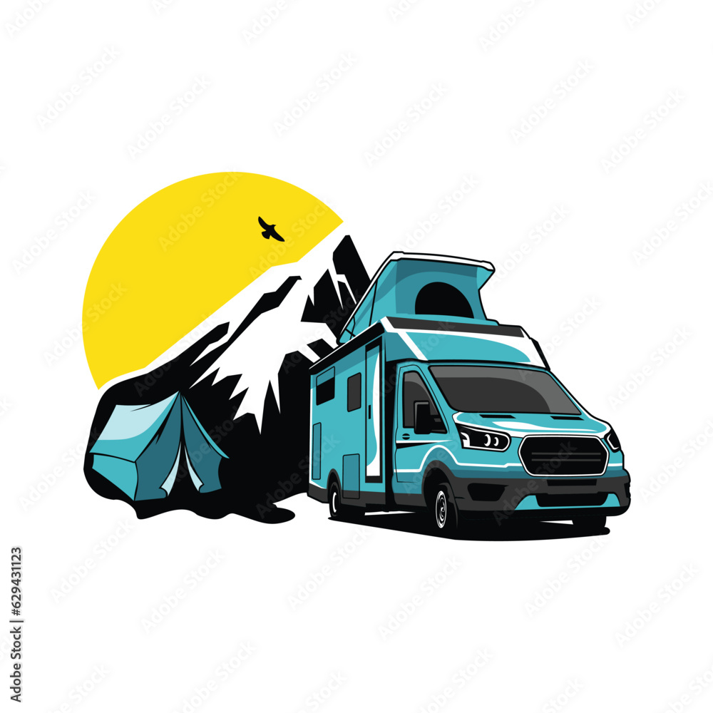 camper van vector rv vector camping car Stock Vector | Adobe Stock
