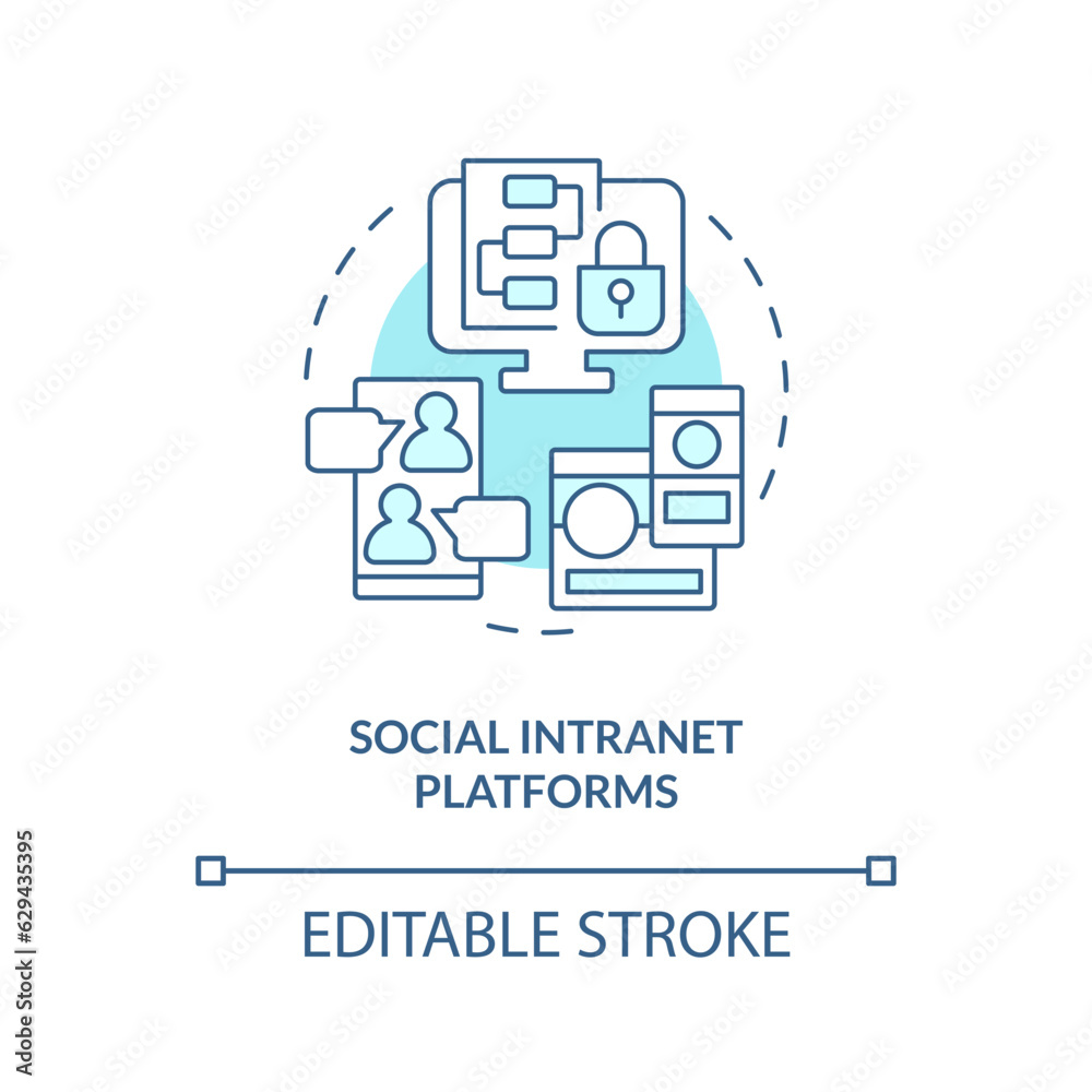 2D editable social intranet platforms thin line blue icon concept ...