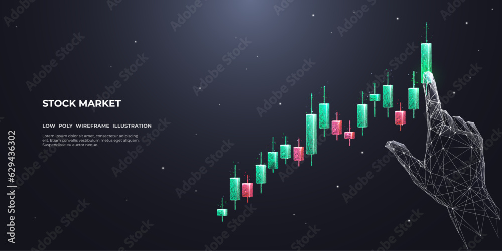 Abstract man touches colorful candlesticks with his index finger. The ...