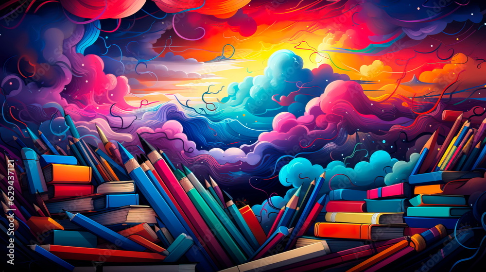 dynamic back to school background with a burst of colorful geometric ...