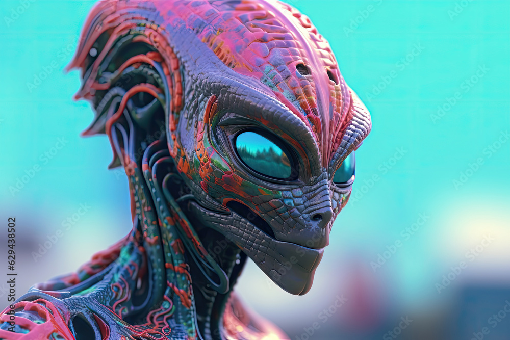 Abstract animal Alien creature portrait with multi colored colorful on ...