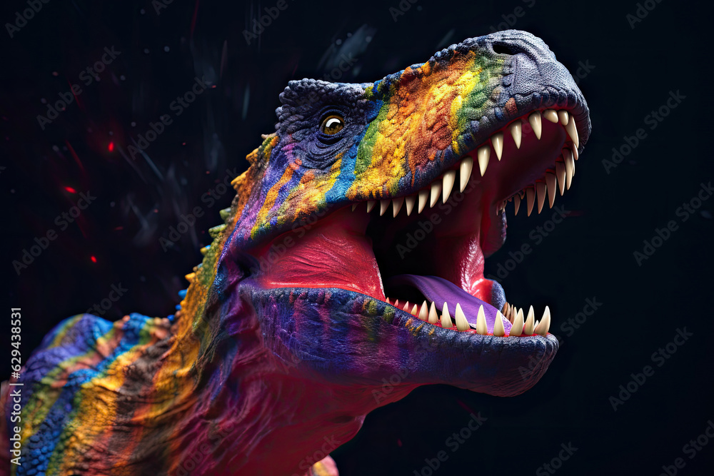 Abstract of Tyrannosaurus rex or T-rex dinosaur portrait in Cretaceous ...