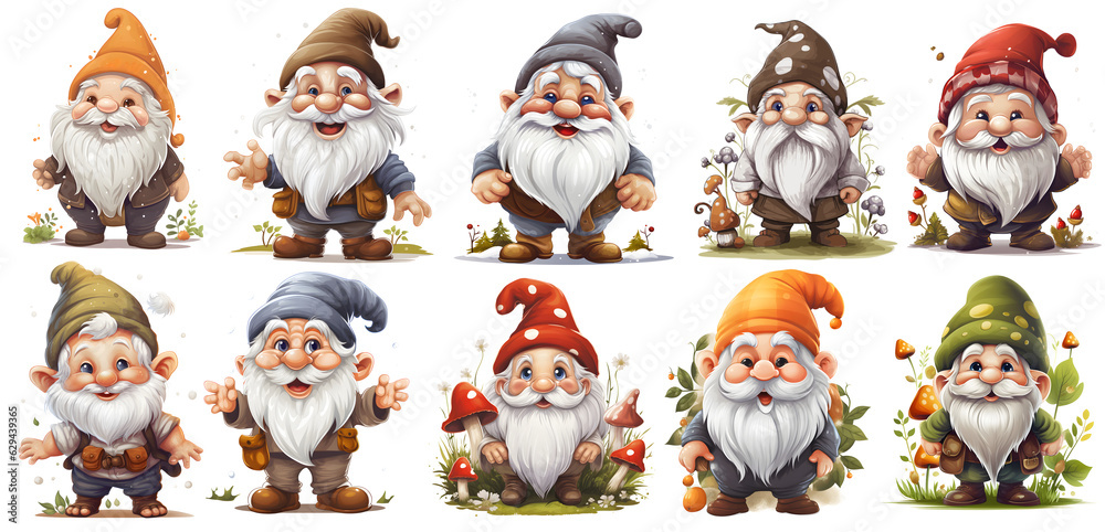 Sticker set of cute gnome with transparent background, png, generated ...