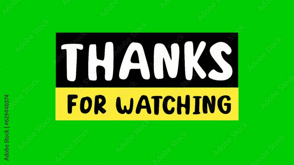 End screen animation Text Thanks for watching on green screen. symbols ...