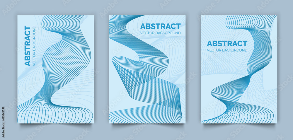 Set of abstract modern book covers design, blue lines vector background ...