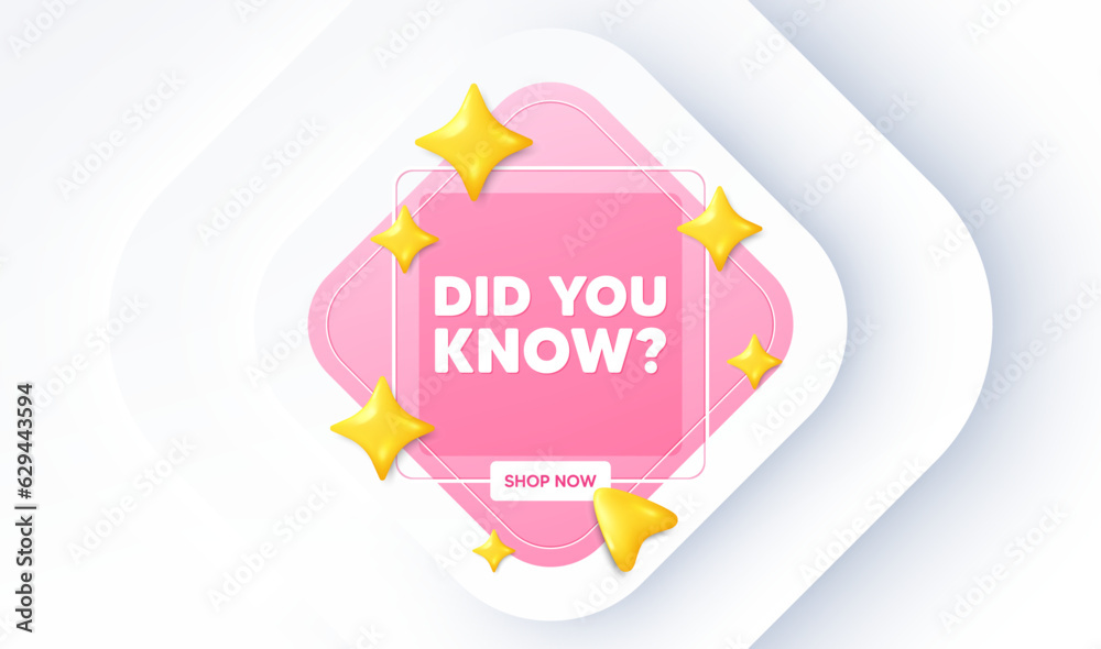 Did you know tag. Neumorphic promotion banner. Special offer question ...