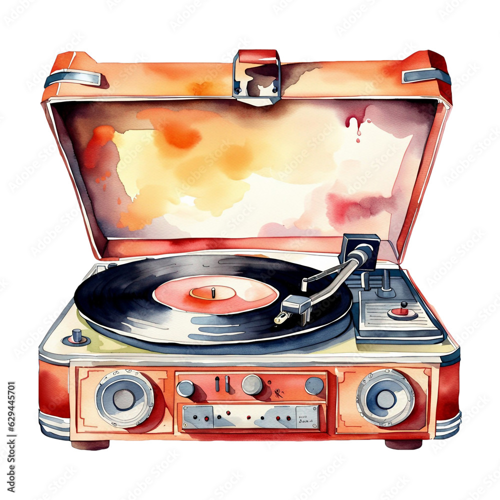 Old Retro Record Player, PNG Clipart Image, Vintage Painted Watercolor ...
