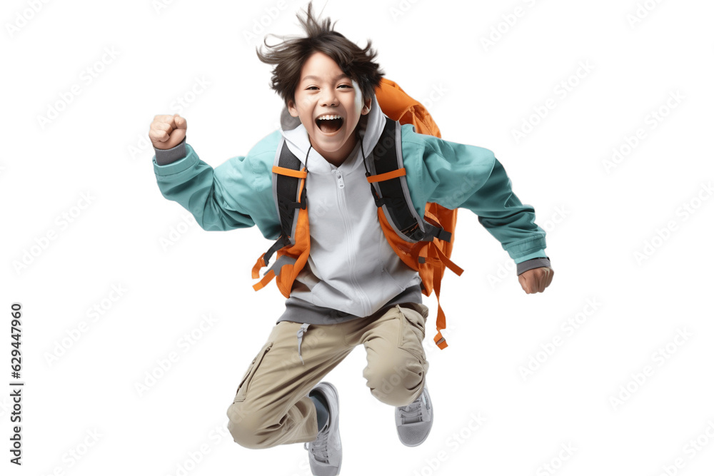 Foto de Asian Schoolboy Jumping for Joy on Transparent Background. AI ...