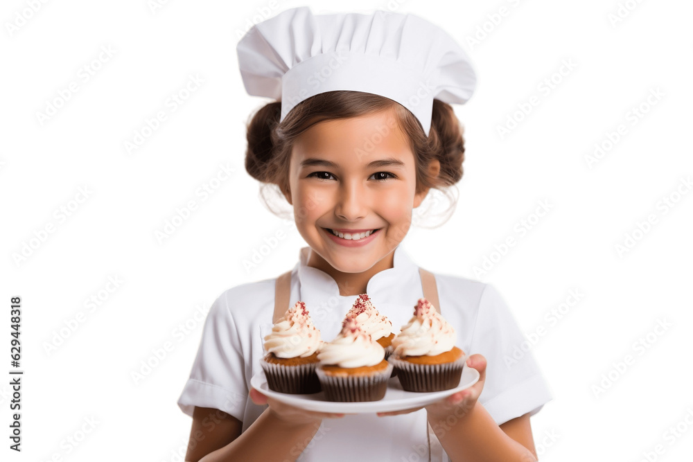 Happy Chef Girl Kid Holding Cupcake Isolated on Transparent Background ...